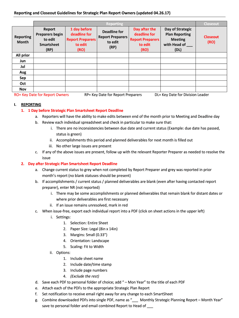 Fillable Online Reporting and Closeout Guidelines for Strategic Plan ...