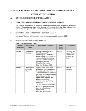 Fillable Online SERVICE SCHEDULE FOR SUPPORTED EMPLOYMENT SERVICE Fax ...