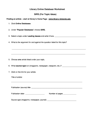 Fillable Online Library Online Database Worksheet Fax Email Print ...