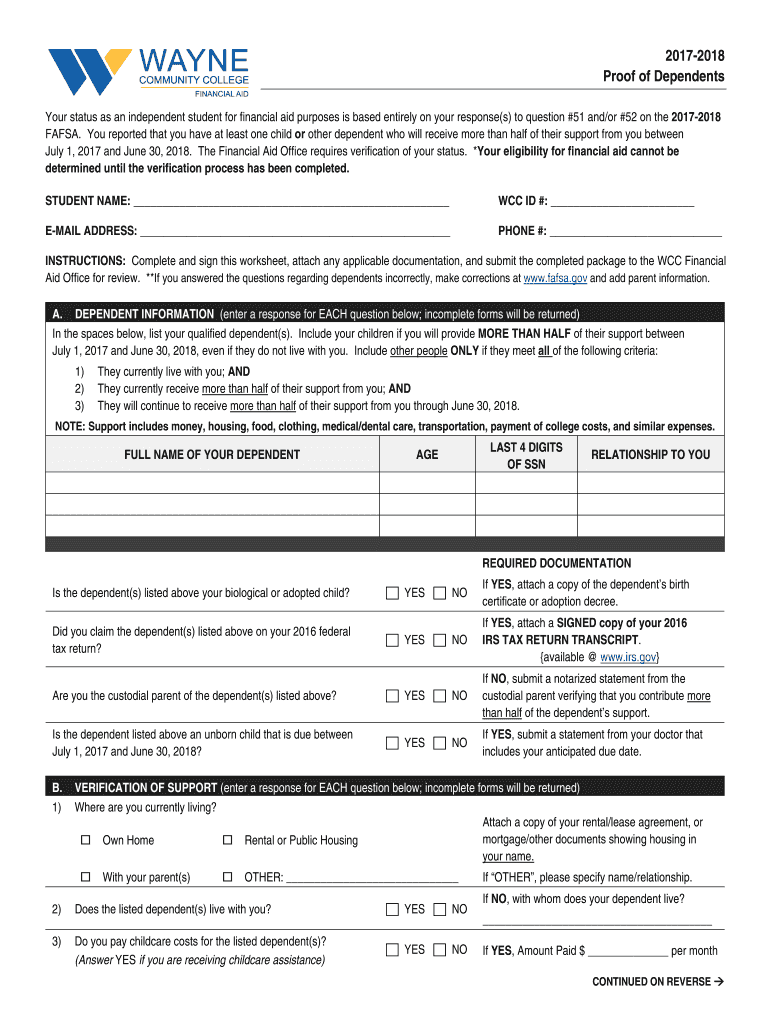 Fillable Online Proof of Dependents Fax Email Print - pdfFiller