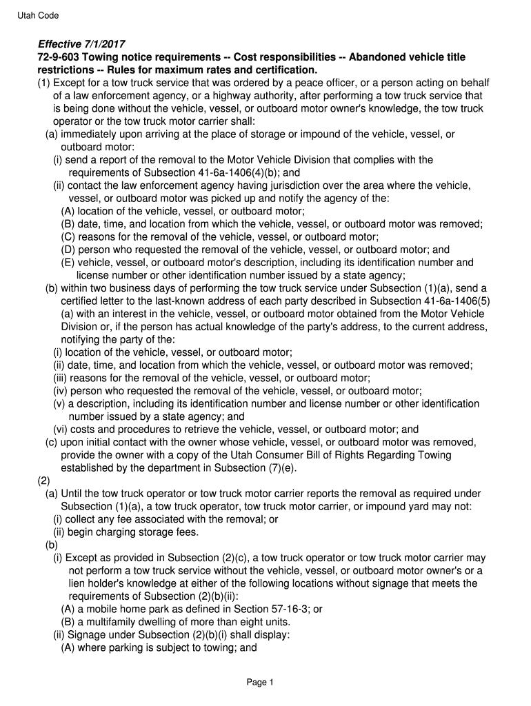Fillable Online 72-9-603 Towing notice requirements -- Cost ...