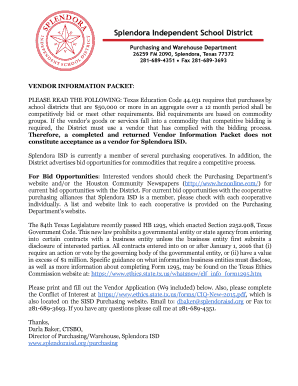 Fillable Online VENDOR INFORMATION PACKET: Fax Email Print - pdfFiller