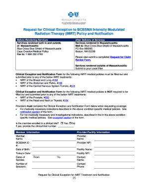 Fillable Online Request for Clinical Exception to BCBSMA Intensity ...