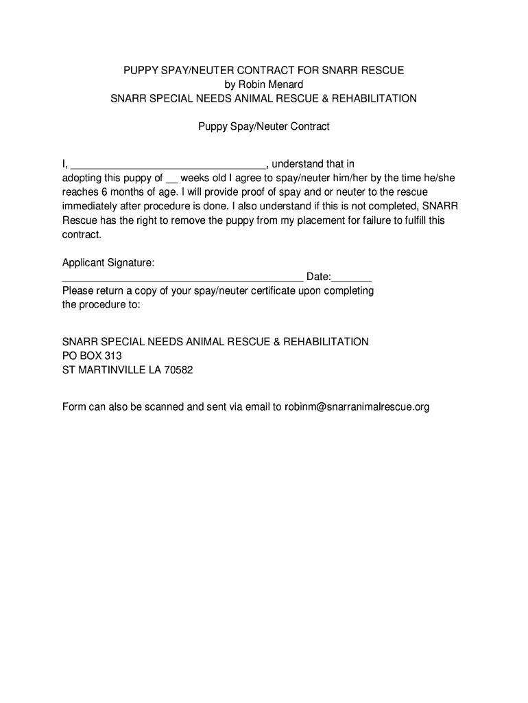 Neuter Contract Rescue Fill Online Printable Fillable Blank 