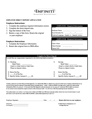 Fillable Online EMPLOYEE DIRECT DEPOSIT APPLICATION Fax Email Print - pdfFiller