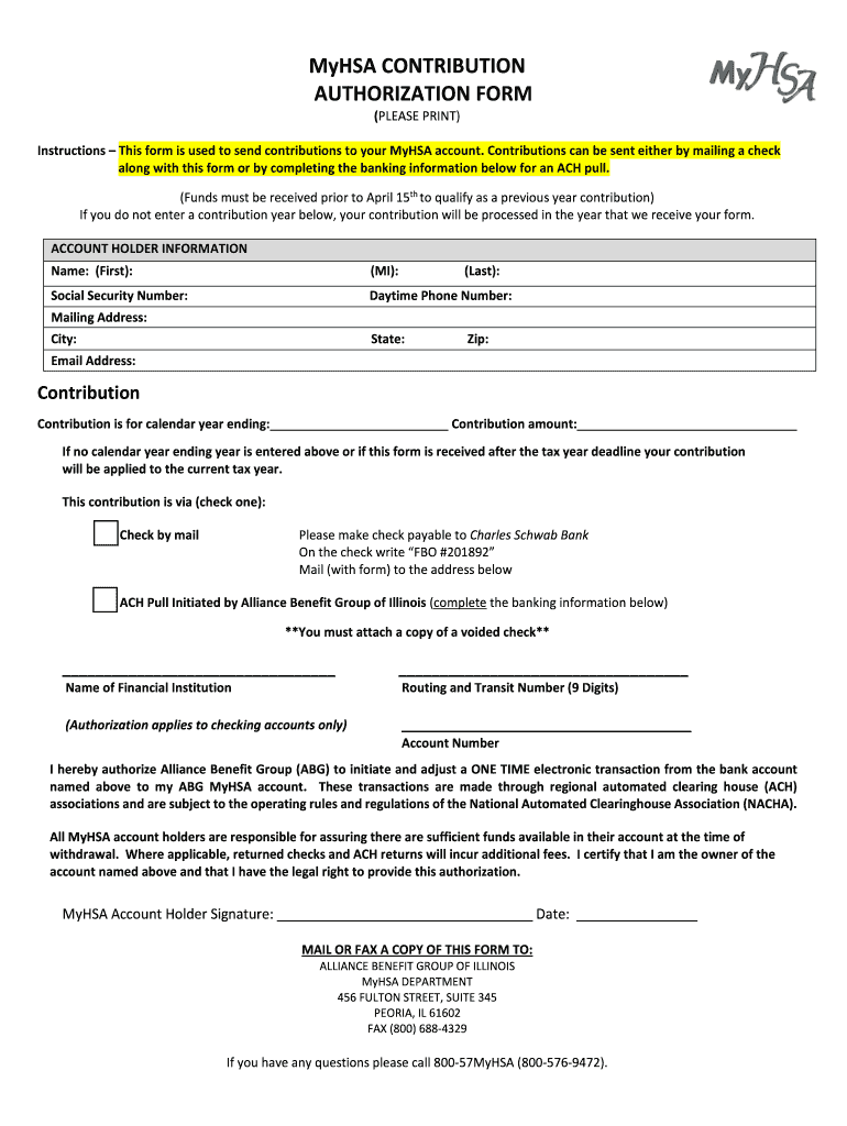 Fillable Online MyHSA CONTRIBUTION Fax Email Print - pdfFiller
