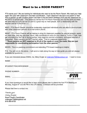 Fillable Online Want to be a ROOM PARENT Fax Email Print - pdfFiller