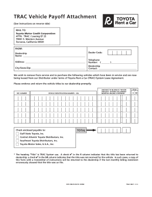 Fillable Online TRAC Vehicle Payoff Attachment Fax Email Print - pdfFiller