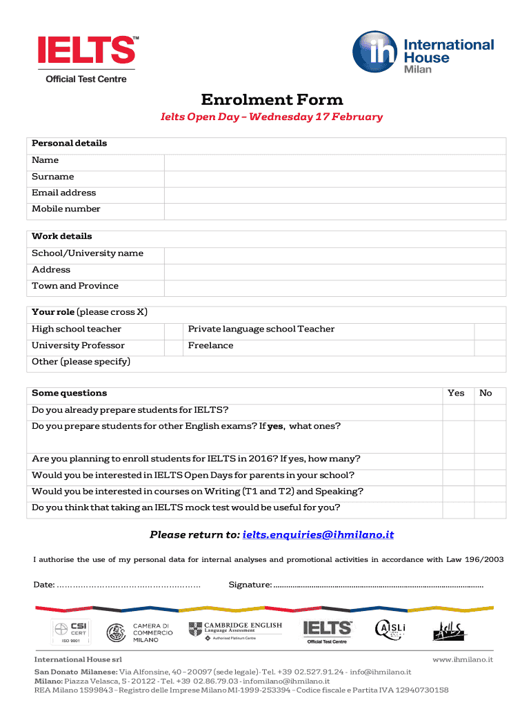 Fillable Online Ielts Open Day Wednesday 17 February Fax Email Print ...
