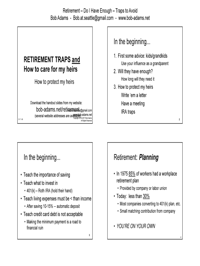 Fillable Online Retirement Do I Have Enough Traps to Avoid Fax Email ...