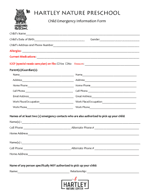 Fillable Online Child Emergency Information Form Fax Email Print ...