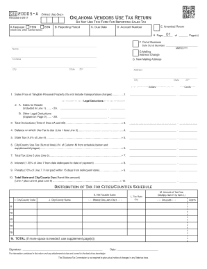 Fillable Online This form is used to file Oklahoma Vendors Use Tax ...