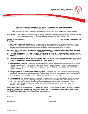Fillable Online EMERGENCY MEDICAL CARE REFUSAL FORM PARENT OR GUARDIAN ...