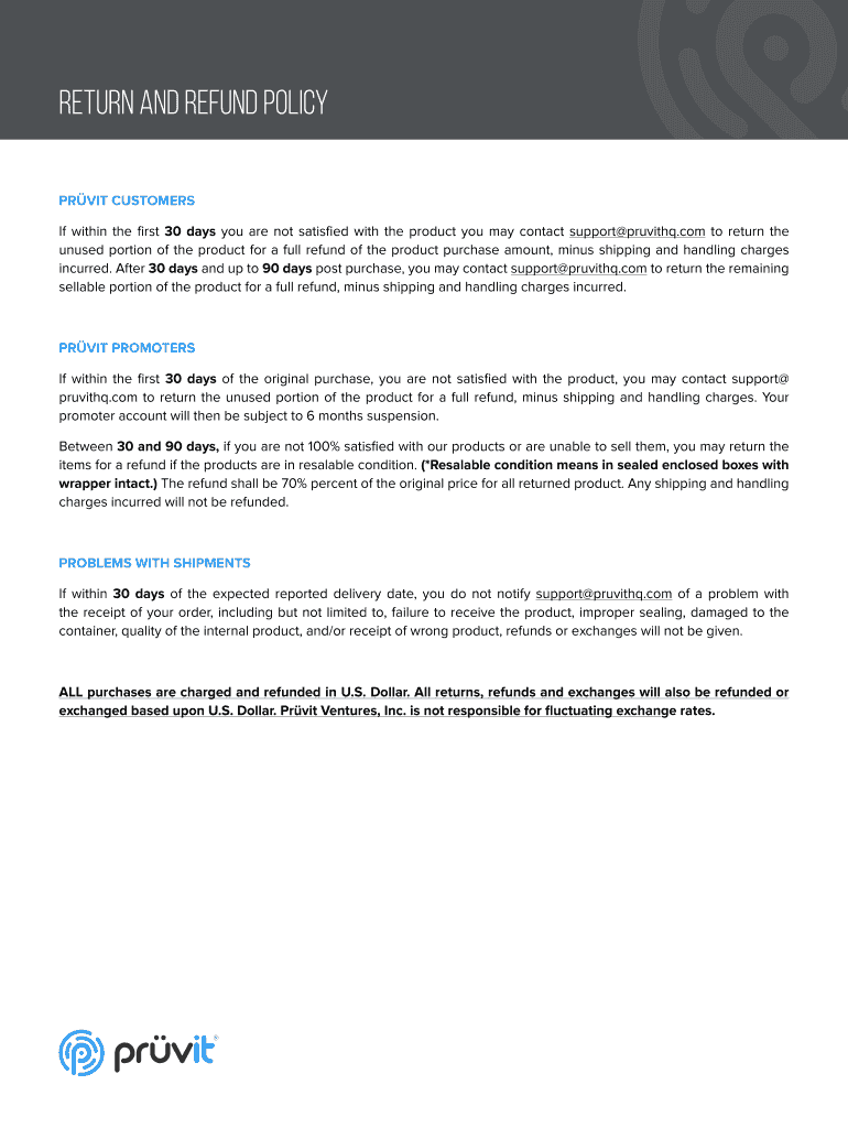 Fillable Online RETURN AND REFUND POLICY Fax Email Print - pdfFiller