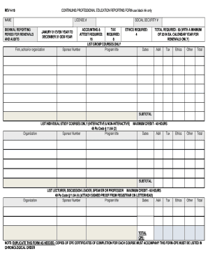 Fillable Online CONTINUING PROFESSIONAL EDUCATION REPORTING FORM-use ...