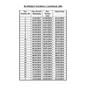 Fillable Online BI-WEEKLY PAYROLL CALENDAR 2018 Fax Email Print - pdfFiller