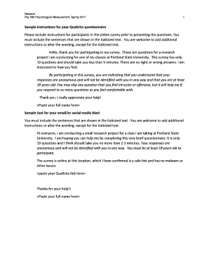 Fillable Online Sample instructions for your Qualtrics questionnaire ...