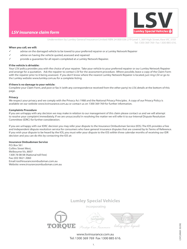 Fillable Online LSV insurance claim form Fax Email Print - pdfFiller