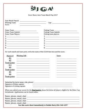 Fillable Online Score Sheet, Inter Team Match Play 2017 Fax Email Print ...