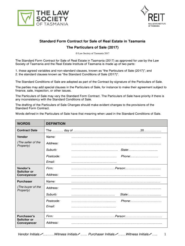 Standard Form Contract For Sale Of Real Estate In Tasmania 2023 Fill 
