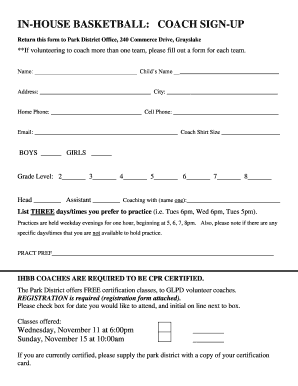 Fillable Online COACHES SIGN-UP Fax Email Print - pdfFiller