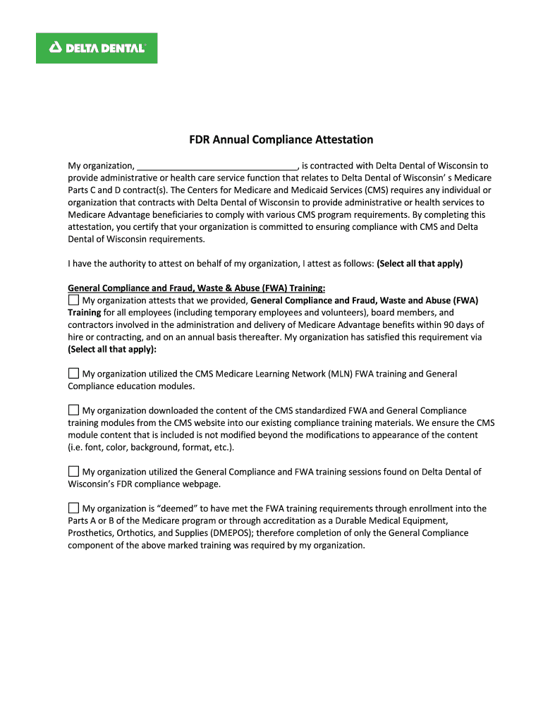 Fillable Online FDR Annual Compliance Attestation Fax Email Print ...