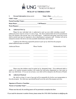 Fillable Online PICK-UP AUTHORIZATION Fax Email Print - pdfFiller