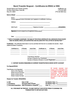 Fillable Online Stock Transfer Request Certificates to DWAC or DRS Fax ...