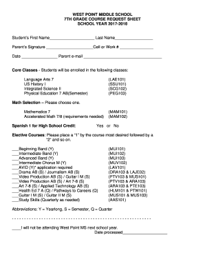 Fillable Online 7th Grade Course Sheet Fax Email Print - pdfFiller