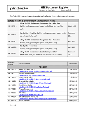 Fillable Online HSE Document Register Fax Email Print - pdfFiller