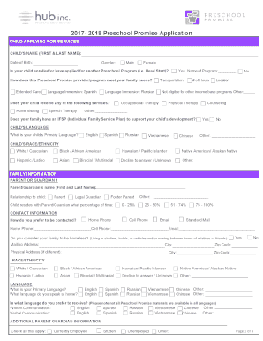 Fillable Online 2017- 2018 Preschool Promise Application Fax Email ...