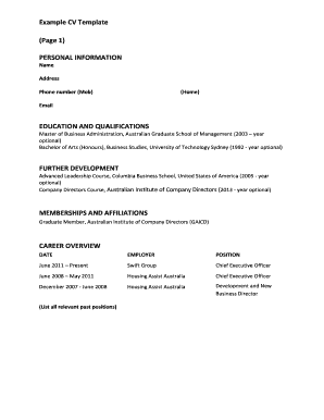Fillable Online Example CV Template Fax Email Print - pdfFiller