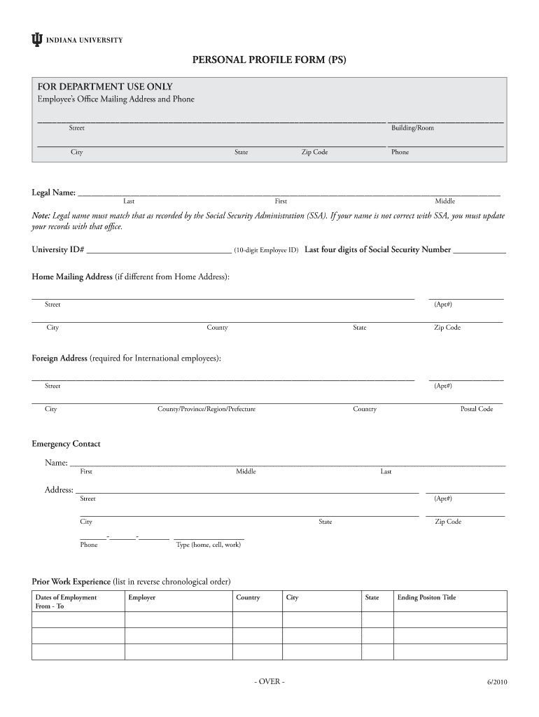 Fillable Online PERSONAL PROFILE FORM (PS) Fax Email Print - pdfFiller