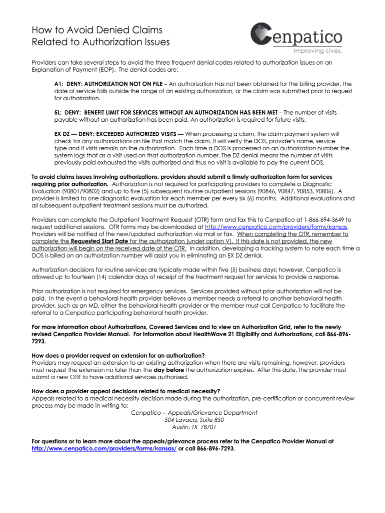Fillable Online How to Avoid Denied Claims Fax Email Print - pdfFiller