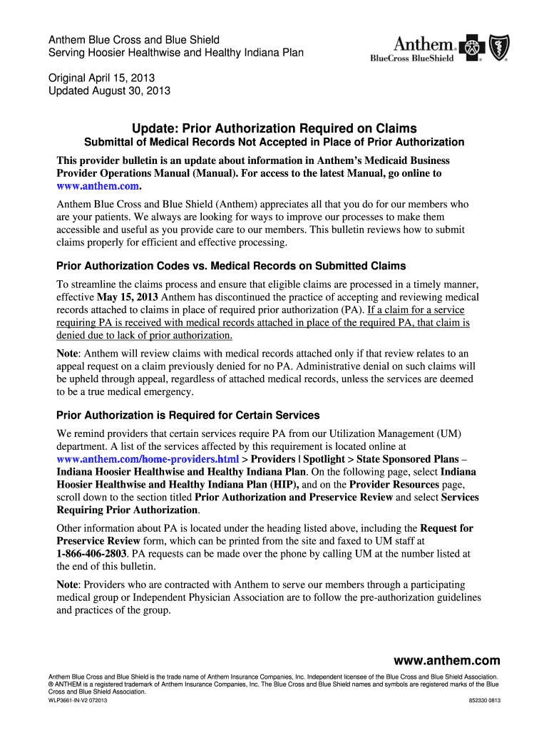 Fillable Online Update: Prior Authorization Required on Claims Fax ...