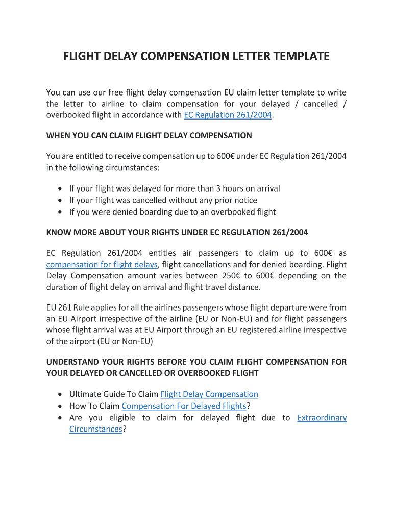 Fillable Online FLIGHT DELAY COMPENSATION LETTER TEMPLATE Fax Email ...