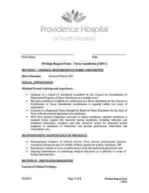 Fillable Online Privilege Request Form Nurse Anesthetist (CRNA) Fax ...