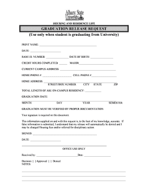 Fillable Online GRADUATION RELEASE REQUEST Fax Email Print - pdfFiller