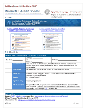 Fillable Online QuickCard: Standard NIH Checklist for ASSIST Fax Email ...