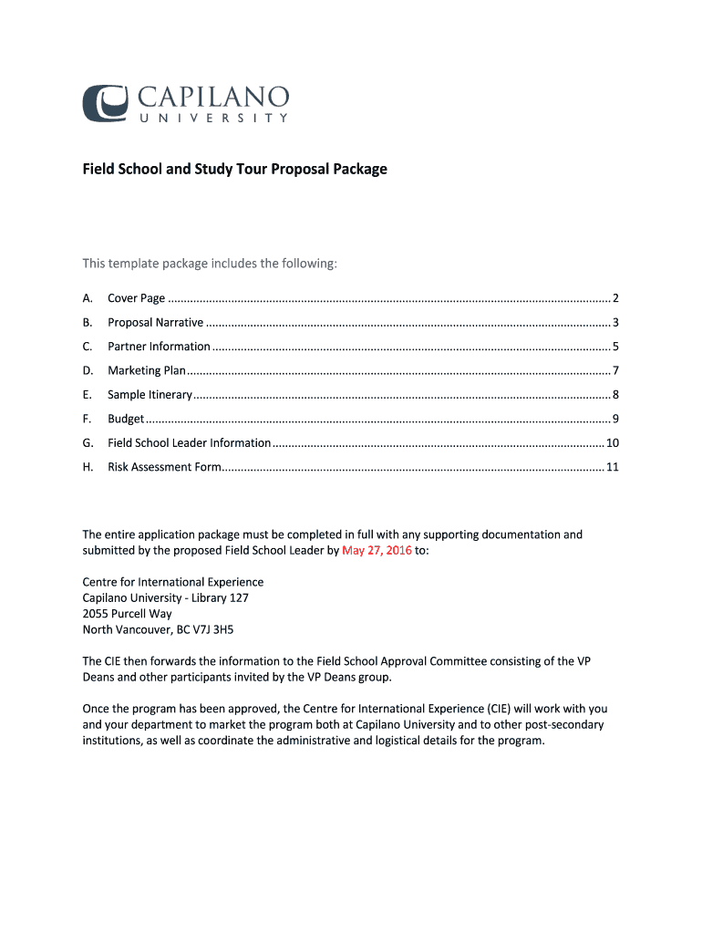 Fillable Online Field School and Study Tour Proposal Package Fax Email ...