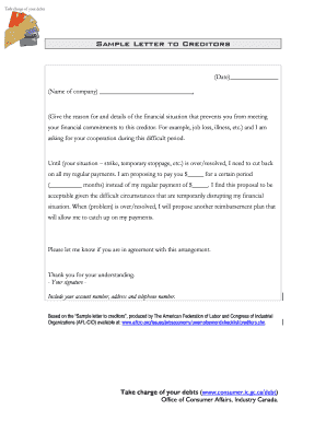 Fillable Online Sample Letter to Creditors Fax Email Print - pdfFiller