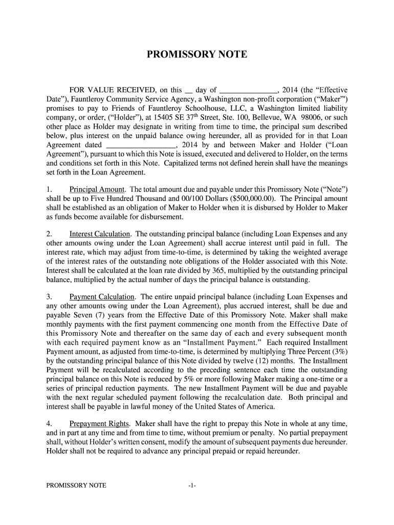 Fillable Online FOR VALUE RECEIVED, on this day of , 2014 (the ...