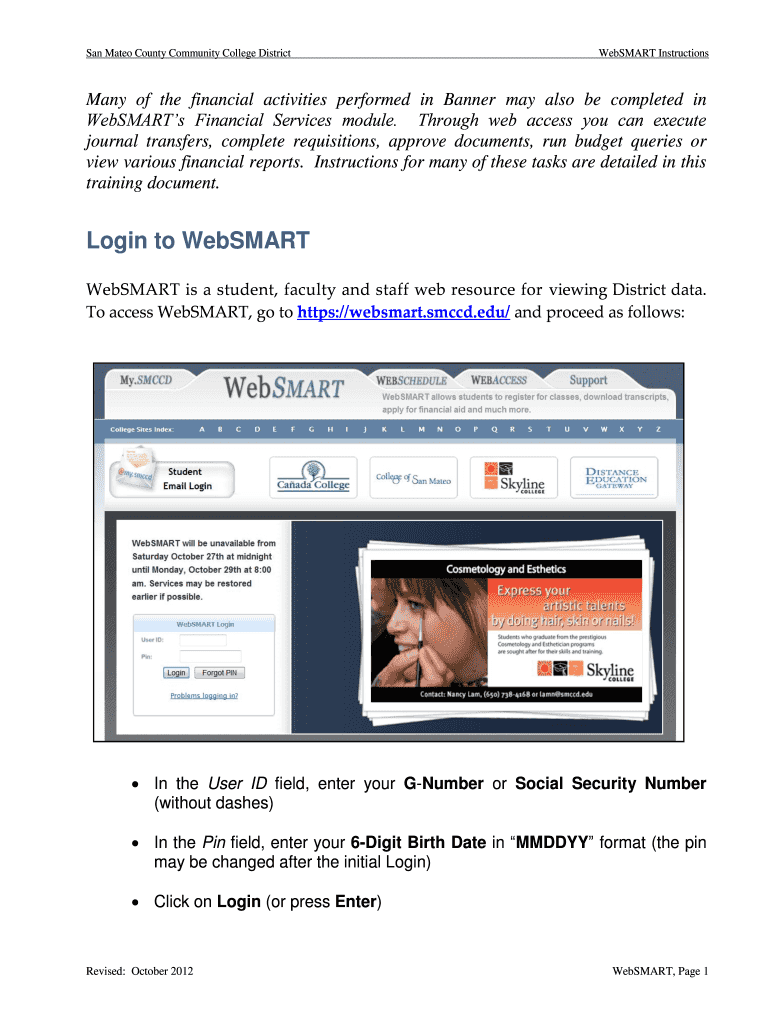 Fillable Online WebSMART Instructions Fax Email Print - pdfFiller
