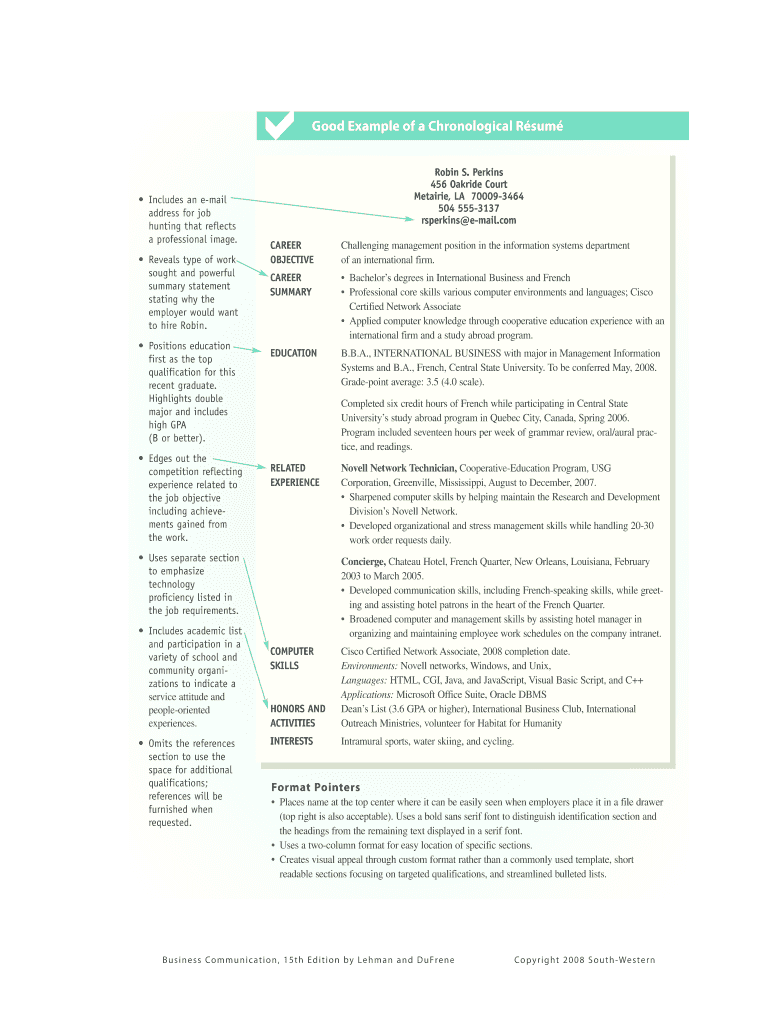 Fillable Online Good Example of a Chronological Rsum Fax Email Print ...