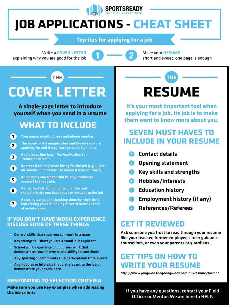 Fillable Online JOB APPLICATIONS - CHEAT SHEET Fax Email Print - pdfFiller