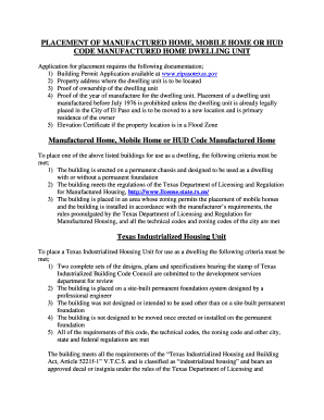 Fillable Online PLACEMENT OF MANUFACTURED HOME, MOBILE HOME OR HUD Fax ...