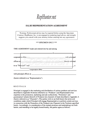 Fillable Online Specimen Sales Representation Agreement - RepHunter Fax ...