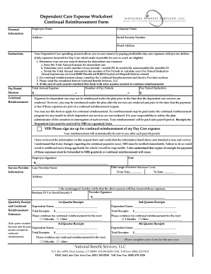 Fillable Online Dependent Care Expense Worksheet Continual Reimbursement Form Fax Email Print ...