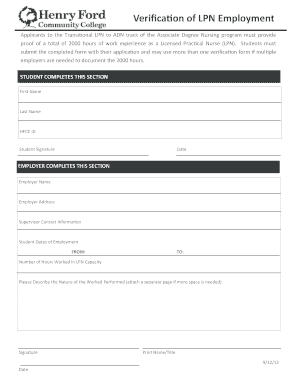 Fillable Online nursing hfcc LPN Employment Verification Form - Nursing - nursing hfcc Fax Email ...