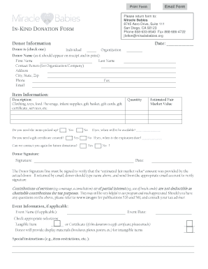 Fillable Online miraclebabies In-Kind Donor Form - Miracle Babies Fax ...